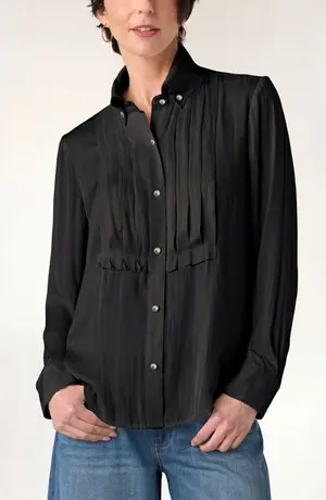 LIVERPOOL Tuxedo Pleated Button Front Shirt