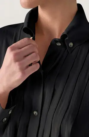 LIVERPOOL Tuxedo Pleated Button Front Shirt