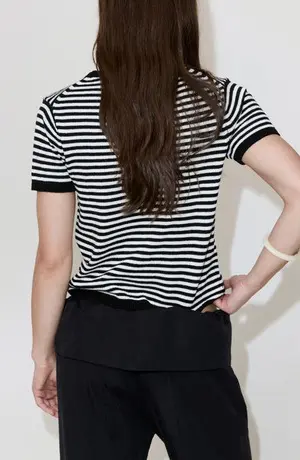 Mango Striped Short Sleeved Sweater - Black