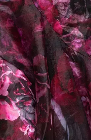 Betsy & Adam Floral Print Strapless Gown