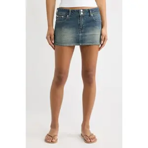 PACSUN Stretch Cotton Denim Miniskirt With Double Button Waistband - Indigo
