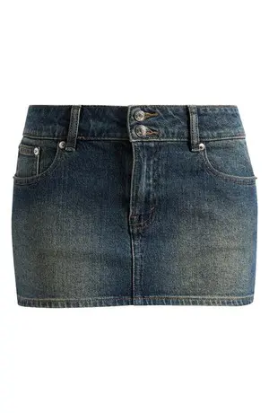 PACSUN Stretch Cotton Denim Miniskirt With Double Button Waistband