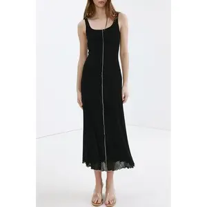Mango Contrast Stitch Midi Dress - Black