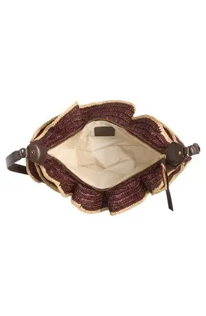 Zimmermann Ruffle Woven Raffia Shoulder Bag - Chocolate