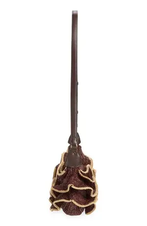 Zimmermann Ruffle Woven Raffia Shoulder Bag - Chocolate