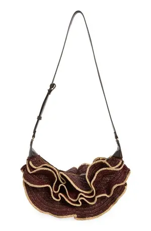 Zimmermann Ruffle Woven Raffia Shoulder Bag