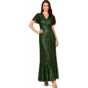 LARA NEW YORK Elegant Beaded Gown With Flutter Sleeves