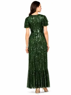 LARA NEW YORK Elegant Beaded Gown With Flutter Sleeves
