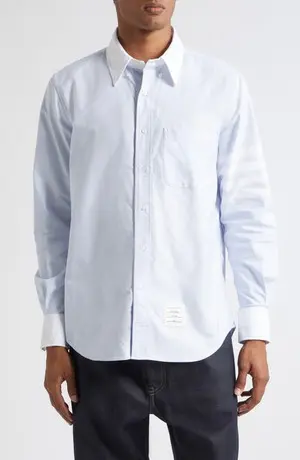 Thom Browne Straight Fit Cotton Button-down Shirt - Light Blue