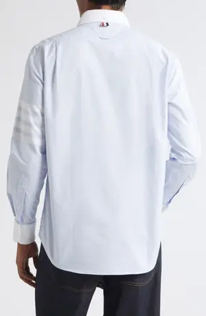 Thom Browne Straight Fit Cotton Button-down Shirt - Light Blue