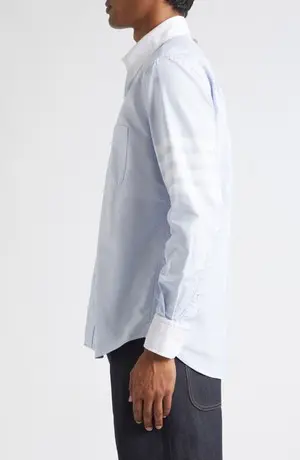 Thom Browne Straight Fit Cotton Button-down Shirt - Light Blue