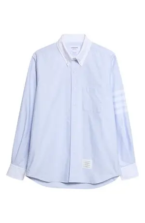 Thom Browne Straight Fit Cotton Button-down Shirt - Light Blue