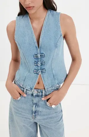 Mango Toggle Denim Top - Medium Blue