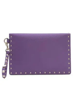 Valentino Garavani Medium Rockstud Leather Clutch - Violet