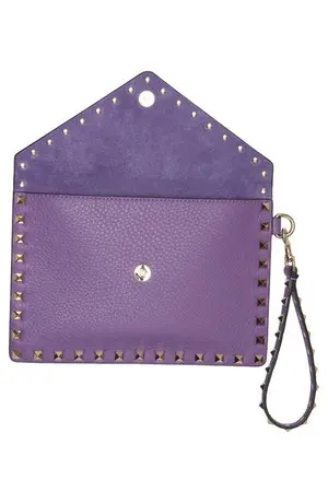 Valentino Garavani Medium Rockstud Leather Clutch - Violet