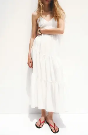 Mango Ruffled A-line Dress - White