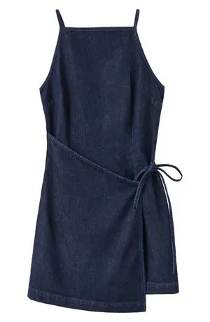 Mango Tie Detail Strappy Cotton Denim Dress