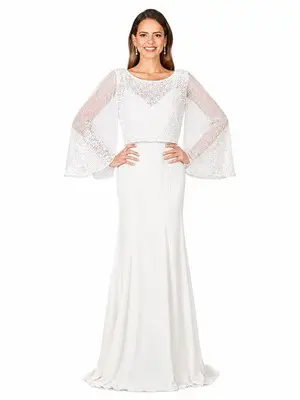 LARA NEW YORK Beaded Faux-wrap V-neck Bridal Gown - Ivory