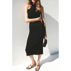 Mango Crossed Halter Midi Dress With Slit