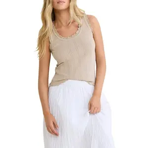 NZ BY NIC AND ZOE Ella Rib Lettuce Trim Cotton Pointelle Tank - White Pepper