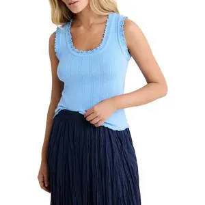 NZ BY NIC AND ZOE Ella Rib Lettuce Trim Cotton Pointelle Tank - Zephyr
