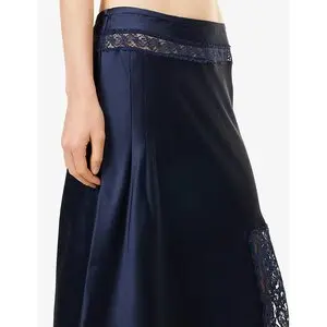 DAMSON MADDER Elea Lace-trim Satin Midi Skirt