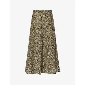 ME+EM Floral-print Cotton And Silk-blend Midi Skirt - Green/multi