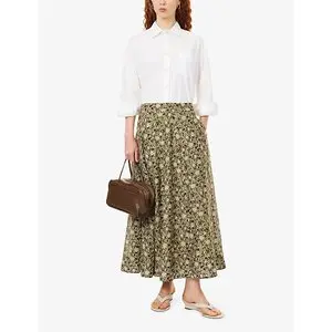 ME+EM Floral-print Cotton And Silk-blend Midi Skirt