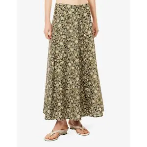 ME+EM Floral-print Cotton And Silk-blend Midi Skirt