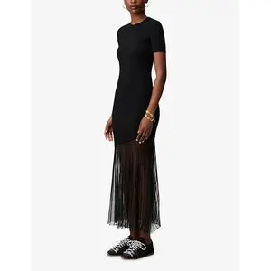 Claudie Pierlot Short-sleeved Ribbed Maxi Dress With Sheer Pleated Hem