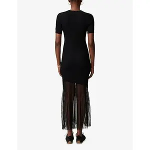 Claudie Pierlot Short-sleeved Ribbed Maxi Dress With Sheer Pleated Hem