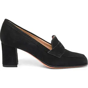 Santoni Suede High-heel Loafer Pumps - Black