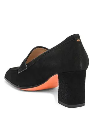 Santoni Suede High-heel Loafer Pumps