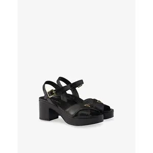 Prada Logo Plaque Platform Leather Heeled Sandals - Neutral