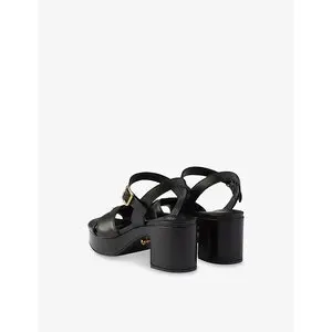 Prada Logo Plaque Platform Leather Heeled Sandals - Neutral