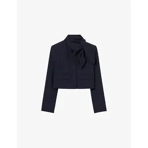 Claudie Pierlot Scarf-collar Cropped Wool-blend Jacket - Navy