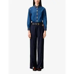 Claudie Pierlot Straight-leg Ankle-slit Wool-blend Trousers