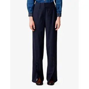 Claudie Pierlot Straight-leg Ankle-slit Wool-blend Trousers