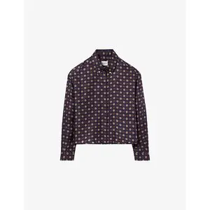 Claudie Pierlot Long-sleeved Abstract-print Silk Shirt - Navy Print