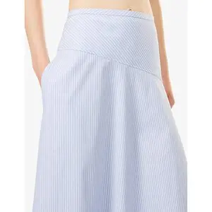 Theory A-line Pinstripe Cotton-blend Midi Skirt