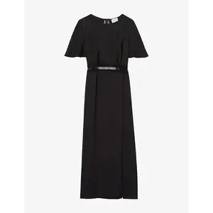 Claudie Pierlot Open-back Lace-trim Satin Maxi Dress
