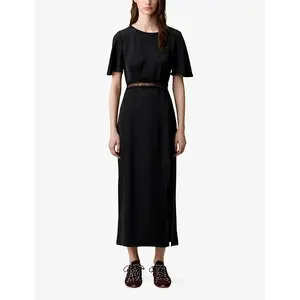 Claudie Pierlot Open-back Lace-trim Satin Maxi Dress