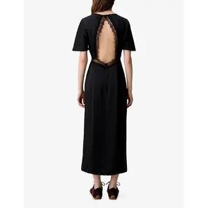 Claudie Pierlot Open-back Lace-trim Satin Maxi Dress
