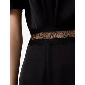 Claudie Pierlot Open-back Lace-trim Satin Maxi Dress