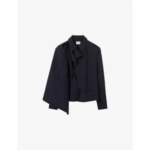 Claudie Pierlot Shawl-panel Long-sleeved Wool-blend Jacket - Navy