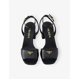 Prada Leather Heeled Sandals With Triangle Logo
