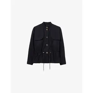 Claudie Pierlot High-neck Waxed Gabardine Jacket - Navy