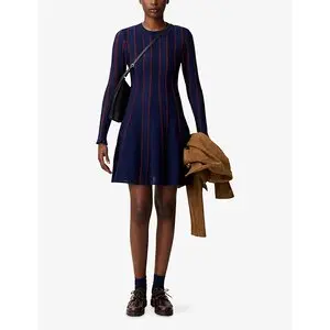 Claudie Pierlot Striped Long-sleeved Knitted Mini Dress