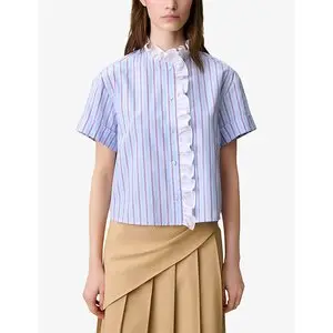 Claudie Pierlot Striped Ruffled Cotton-poplin Shirt