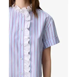 Claudie Pierlot Striped Ruffled Cotton-poplin Shirt